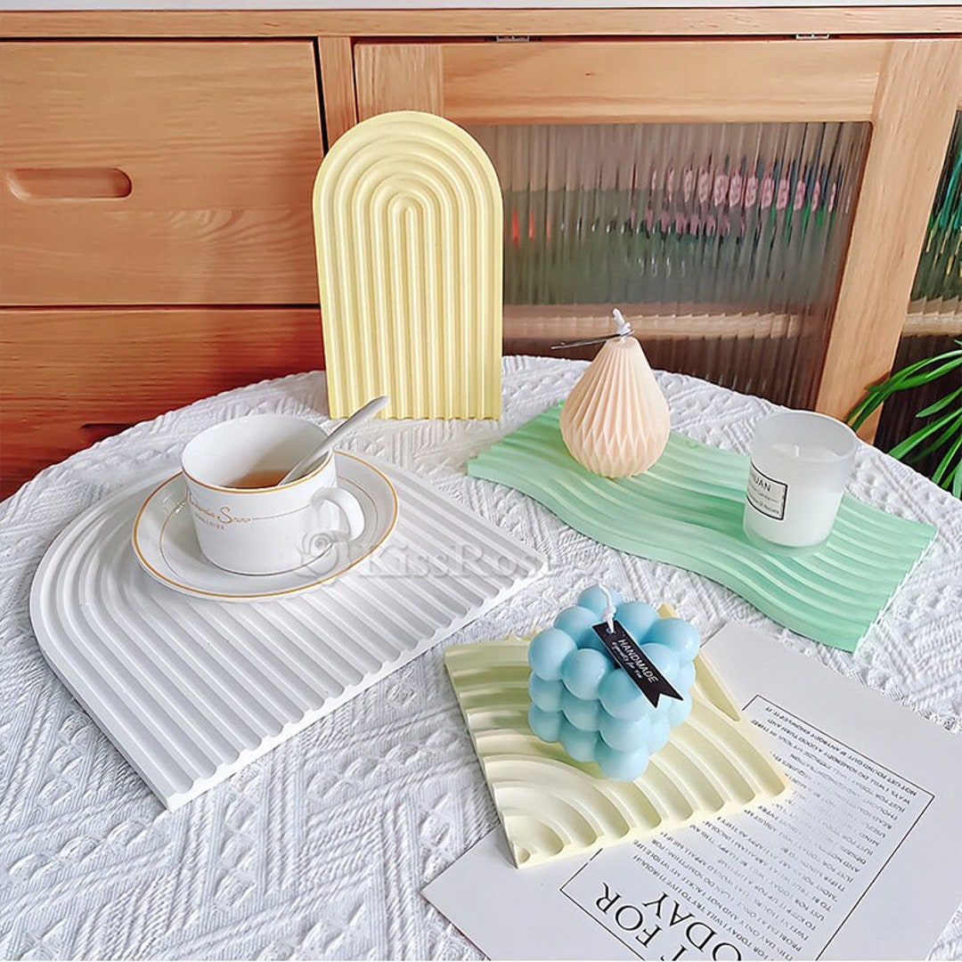 Silicone Wave Tray Mold-large Striped Arch Concrete Cement Serving Tray ...