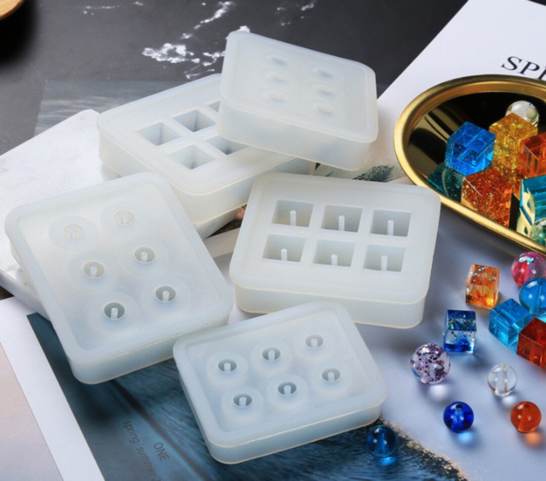 Six Grid Silicone Jewelry Bead Mold With Hole - 12mm and 16mm Square ...