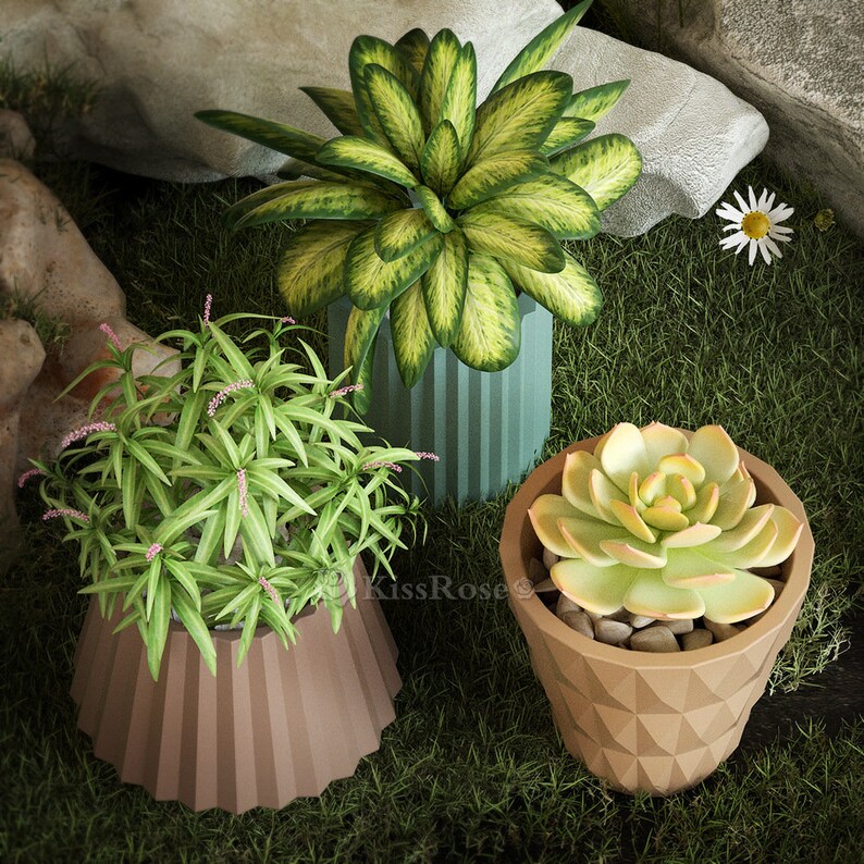 3 Styles Succulent Flower Pot Silicone Mold-concrete Pot Mold-faceted ...