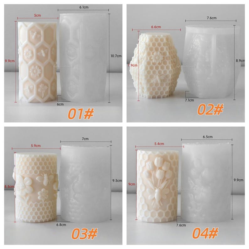 12 Styles Honeycomb Candle Silicone Molds-bee Pattern Pillar Candle ...