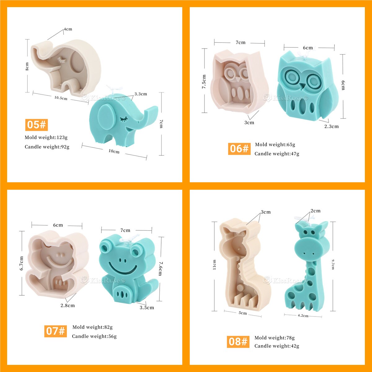 8 Styles Cute Animals Silicone Mold-dinosaur/frog/owl/elephant/giraffe ...