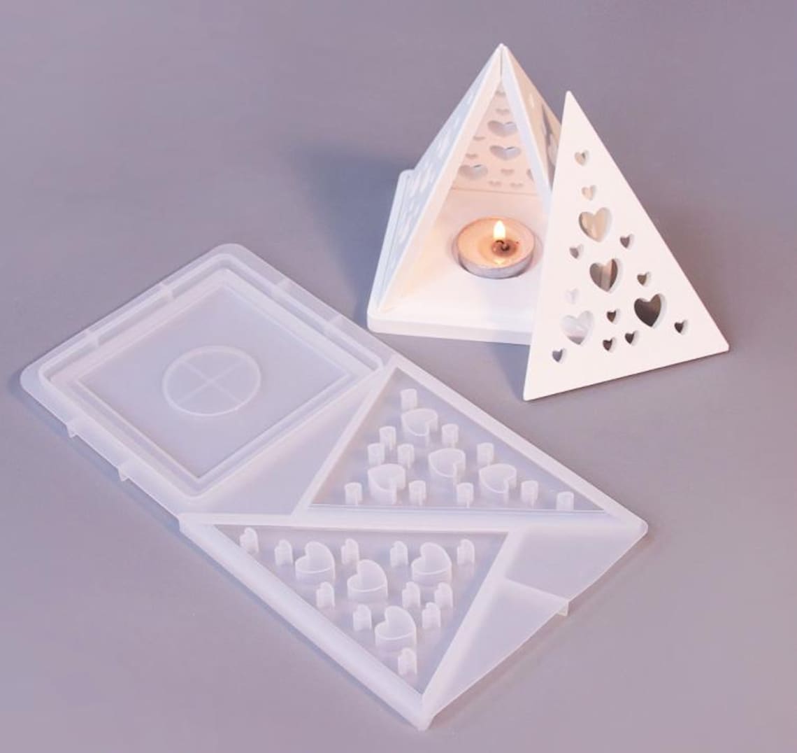 Hollow Pyramid Silicone Mold-led Light Box Mold-tealight Tray Concrete ...