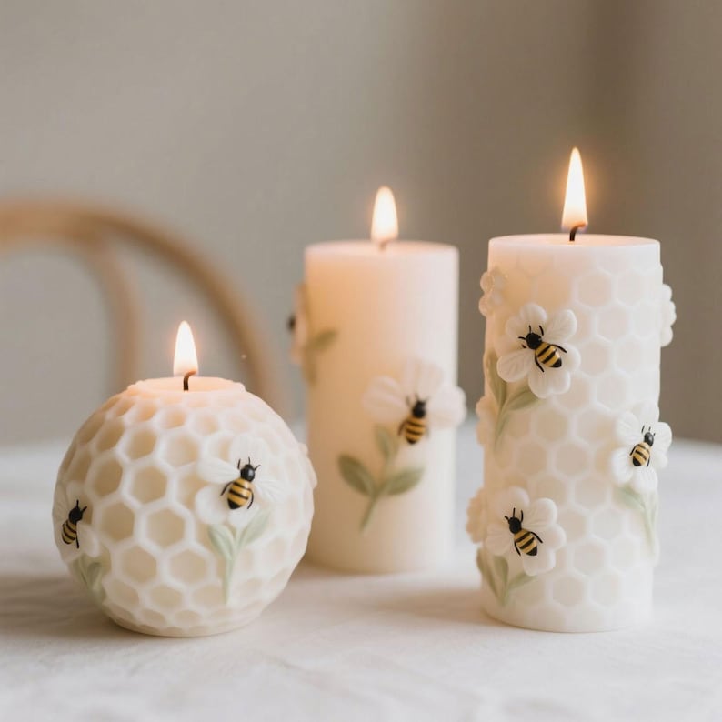 12 Styles Honeycomb Candle Silicone Molds-bee Pattern Pillar Candle ...