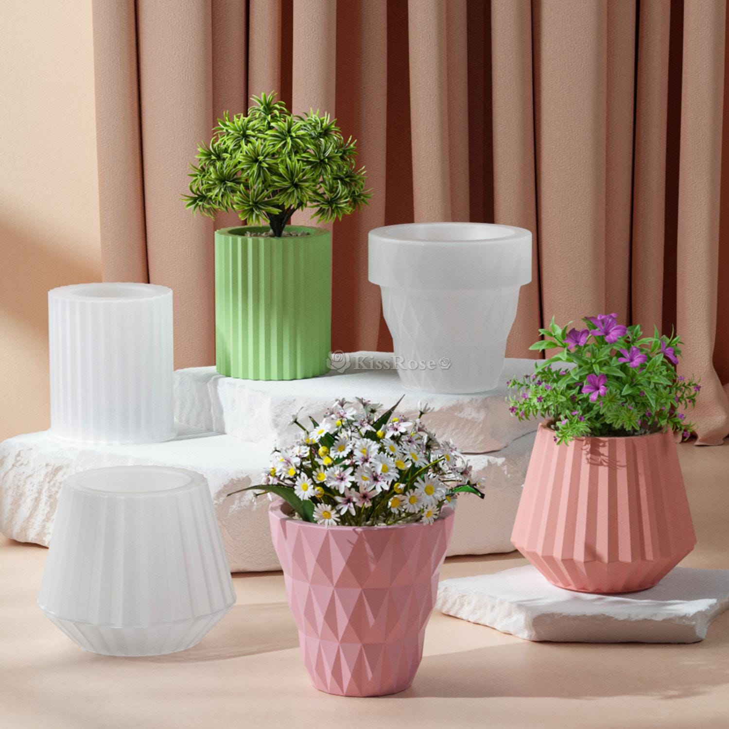 3 Styles Succulent Flower Pot Silicone Mold-concrete Pot Mold-faceted ...