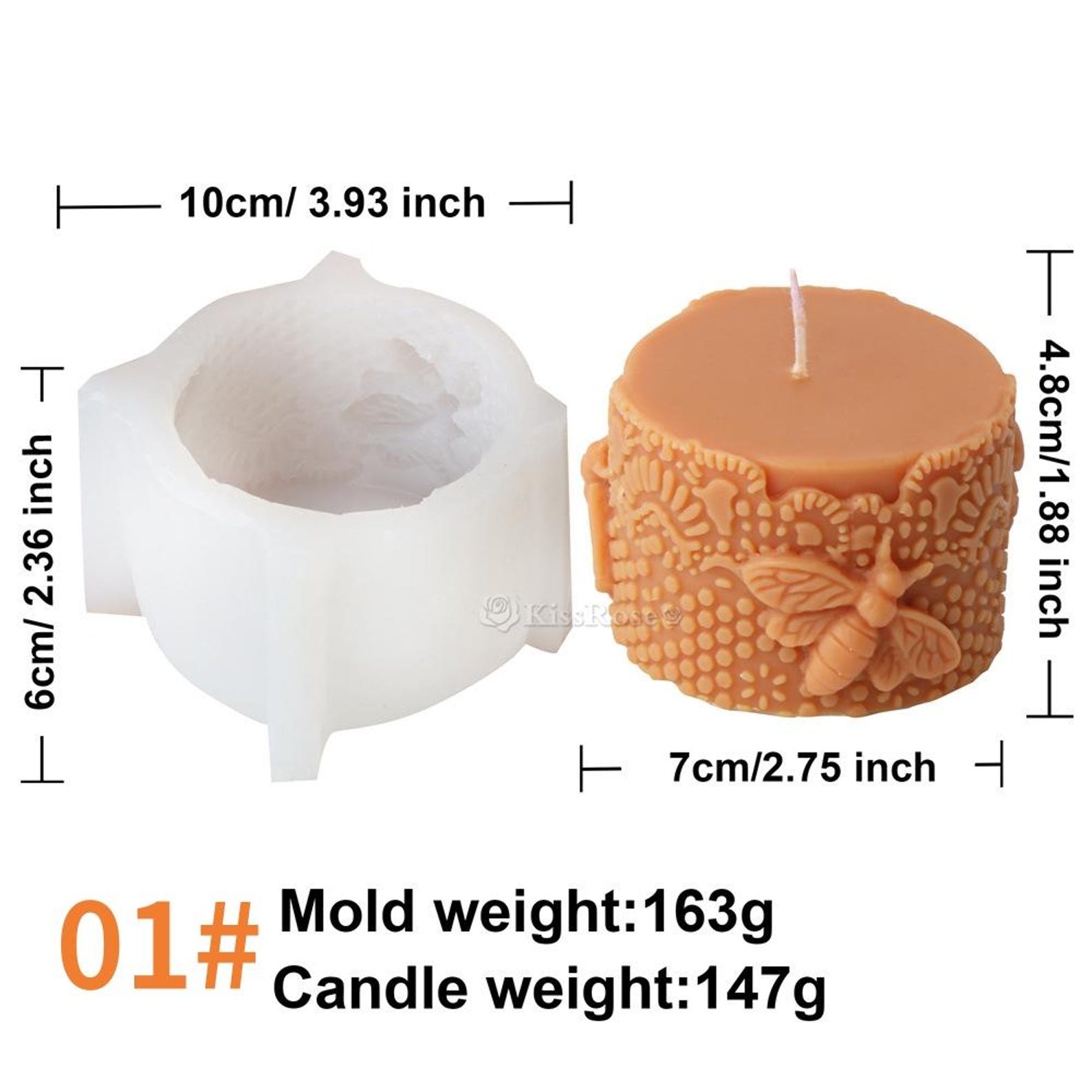 Embossed Bee Candle Silicone Mold-5 Styles Honeycomb Candle Molds ...