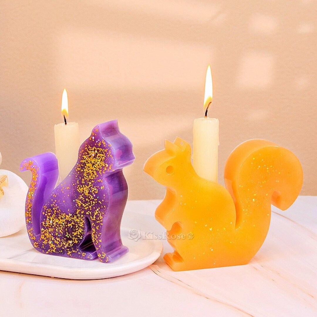 Cute Cat Candle Holder Silicone Mold-squirrel Candlestick Resin Mold-silicone Candle Holder Mold ...