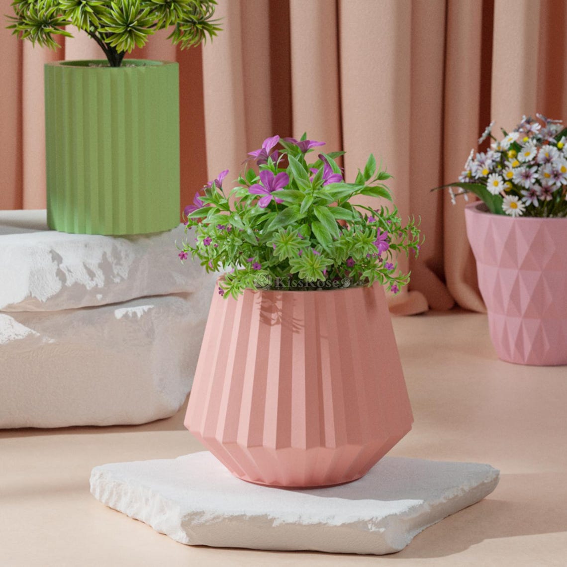 3 Styles Succulent Flower Pot Silicone Mold-concrete Pot Mold-faceted ...