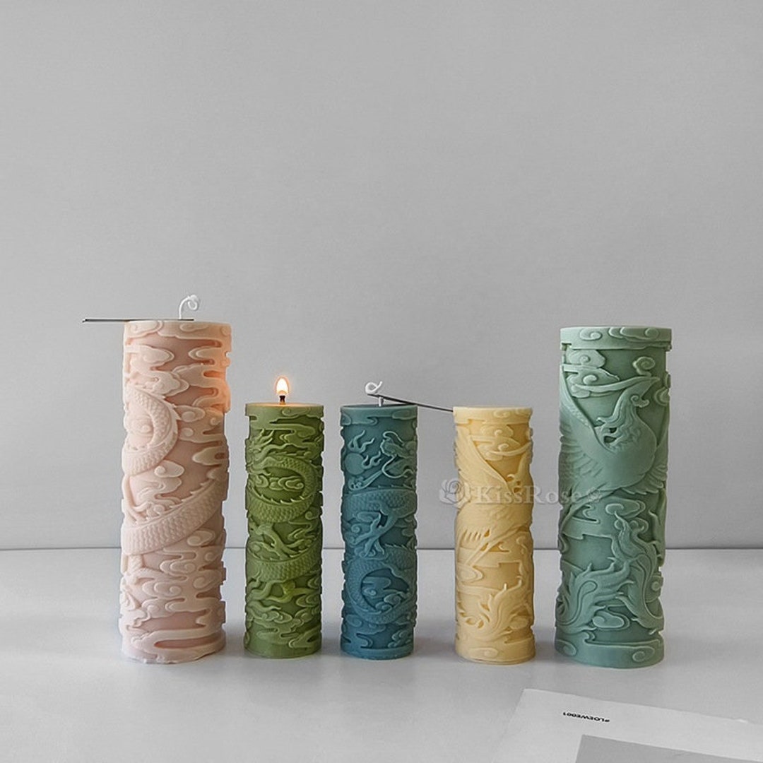 Dragon and Phoenix Totem Pillar Silicone Mold-embossed Dragon/phoenix ...