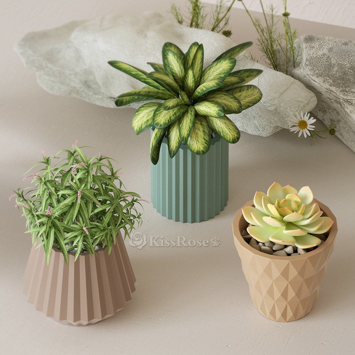 3 Styles Succulent Flower Pot Silicone Mold-concrete Pot Mold-faceted ...