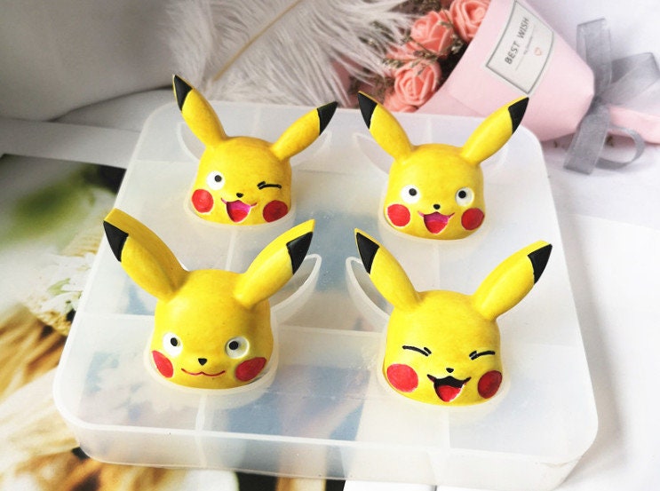4 Holes Pikachu Resin Mold .making Key Pendant Silicone | Etsy