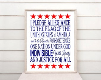 Art Print PLEDGE OF ALLEGIANCE 8x10 Inch in Color Print Framed or ...