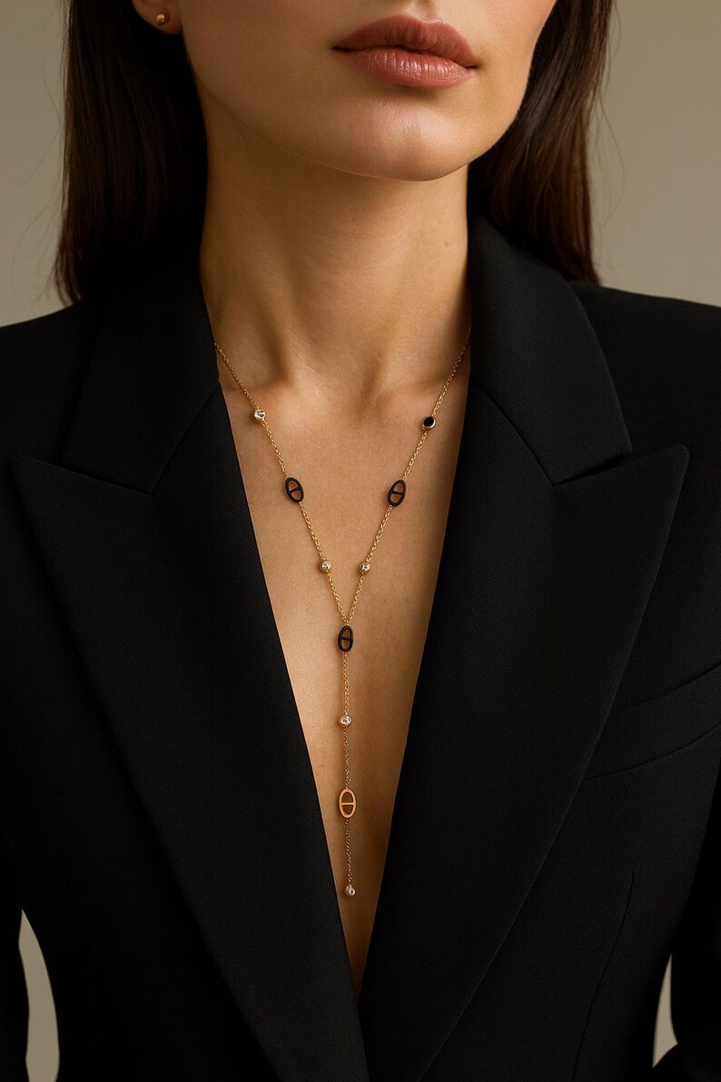 Collier long Y acier inoxydable titane pampilles zircon connecteur nez ...