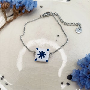 Handpainted Portuguese Tile Bracelet - Adjustable Ceramic Jewelry for ...