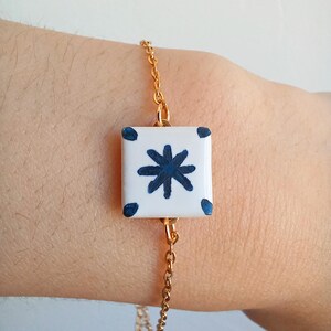 Handpainted Portuguese Tile Bracelet - Adjustable Ceramic Jewelry for ...