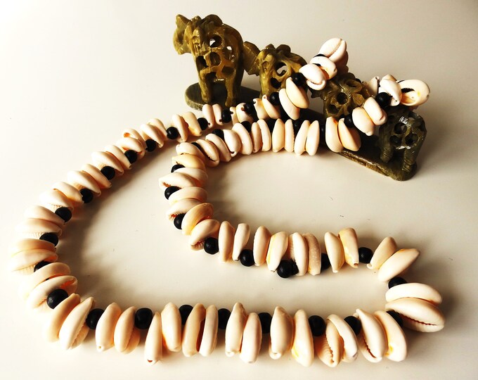 Cowrie Shells Long Necklace. Wooden Black Beads. Voodoo Santeria Magic ...