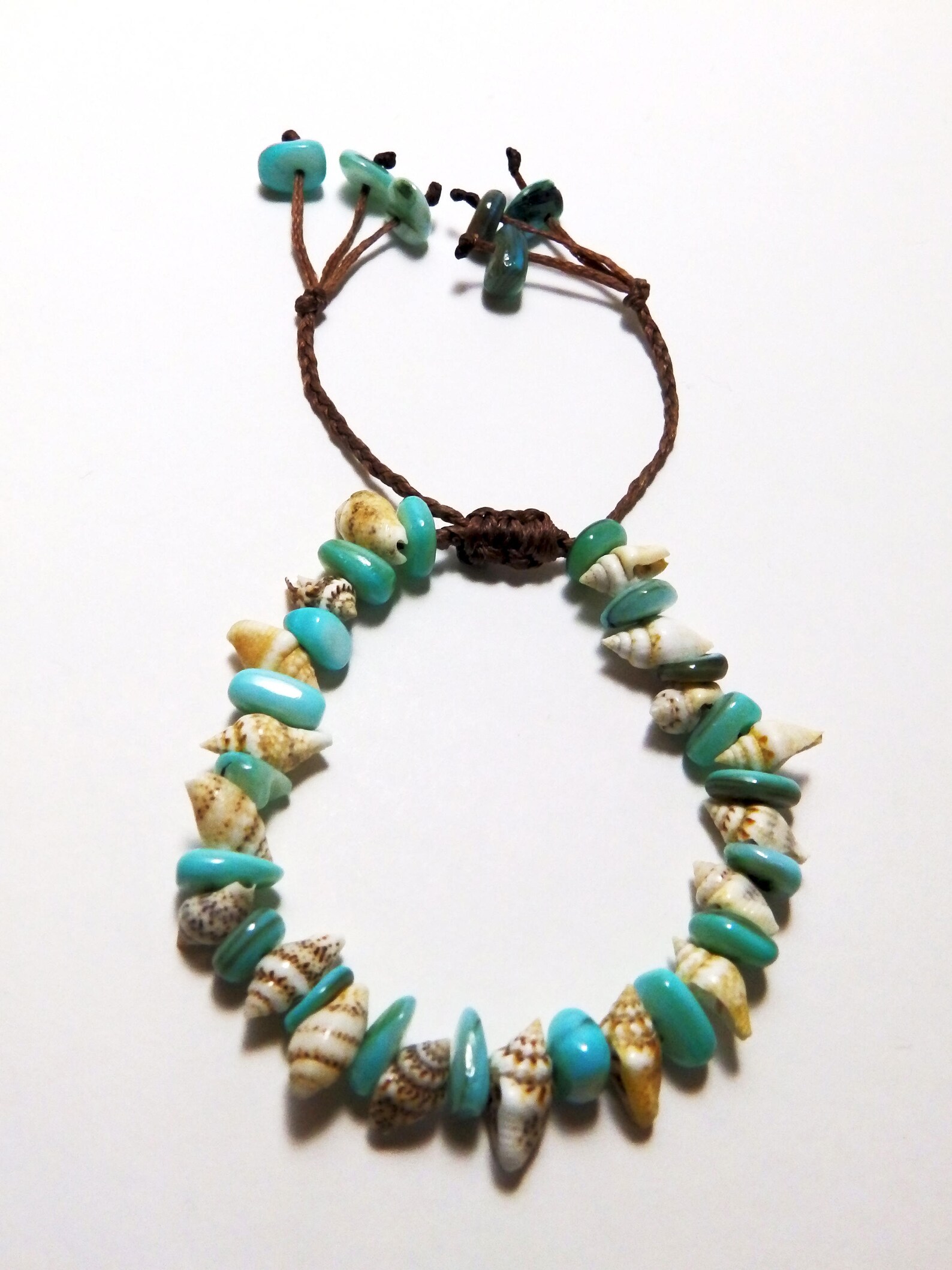 Natural Shell BOHO BRACELET. Natural Blue Crushed Seashells and Spiral ...