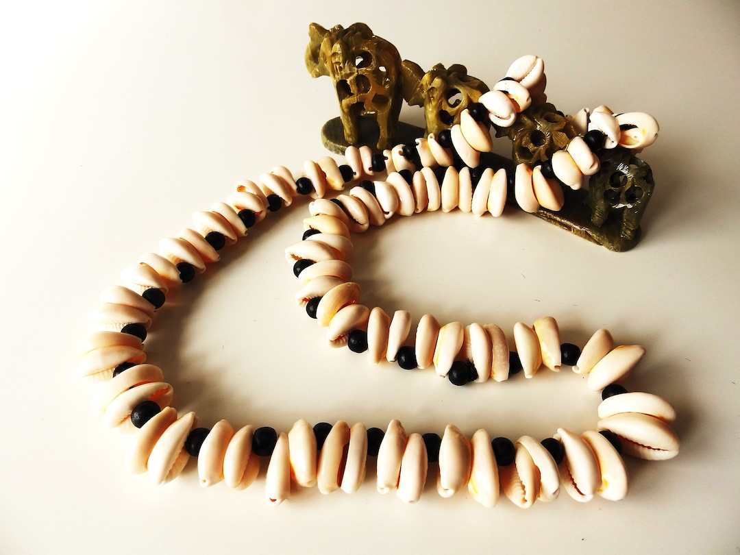 Cowrie Shells Long Necklace. Wooden Black Beads. Voodoo Santeria Magic ...