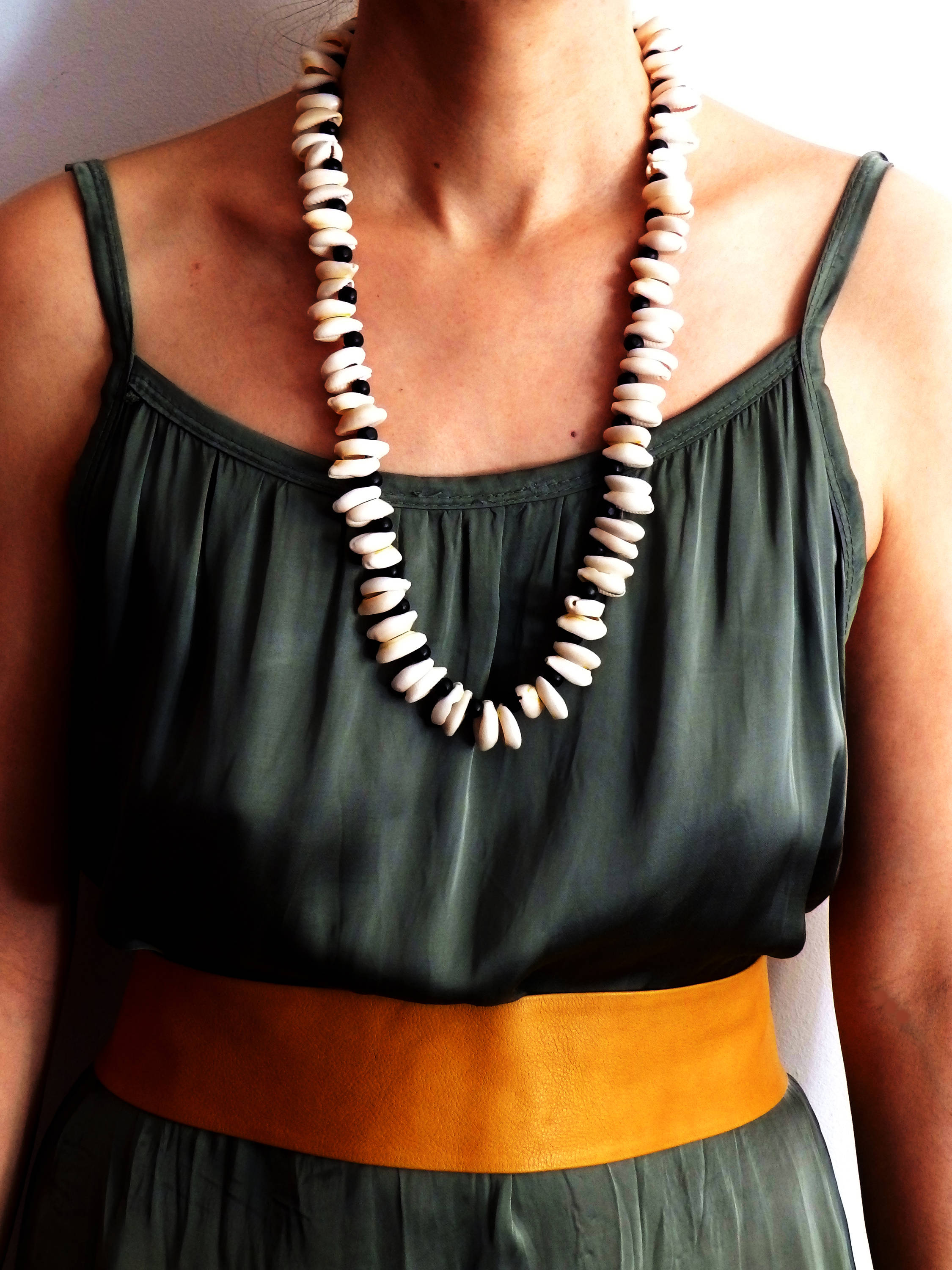 Cowrie Shells Long Necklace. Wooden Black Beads. Voodoo Santeria Magic ...