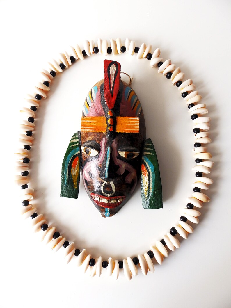 Cowrie Shells Long Necklace. Wooden Black Beads. Voodoo Santeria Magic ...