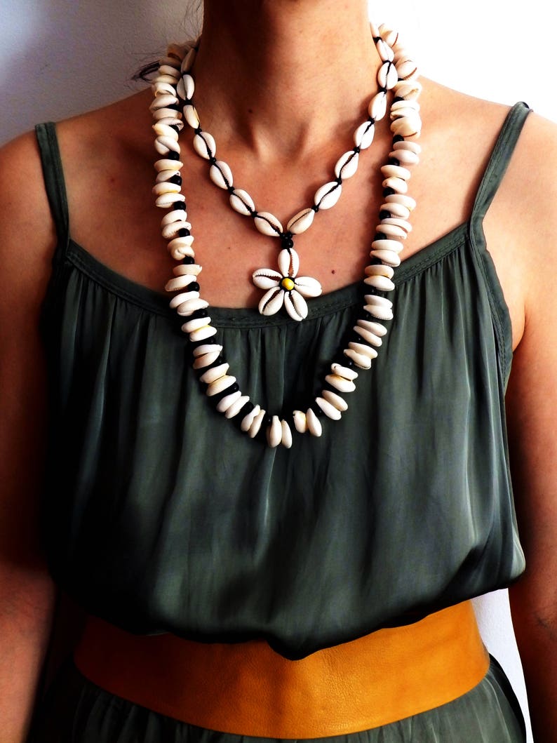Cowrie Shells Long Necklace. Wooden Black Beads. Voodoo Santeria Magic ...