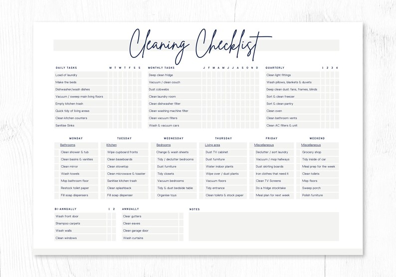 Cleaning Schedule Planner Checklist Printable, Daily Weekly Monthly ...