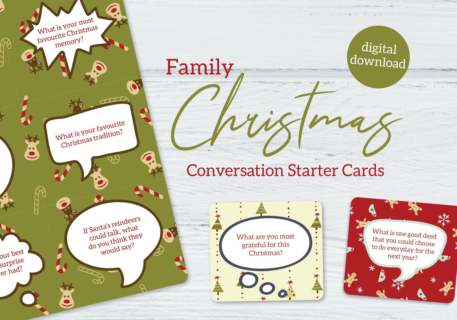 Family Christmas Conversation Starter Cards, Xmas Games for Kids ...