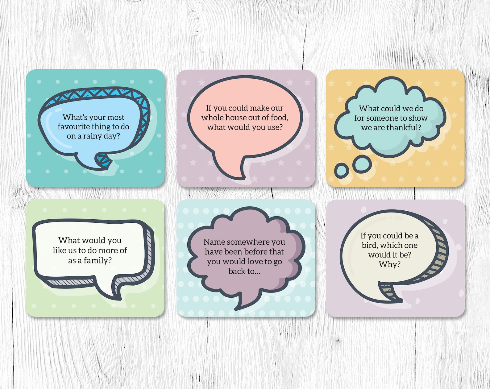 Kids Conversation Starters, Families Conversations Starter Cards Set ...