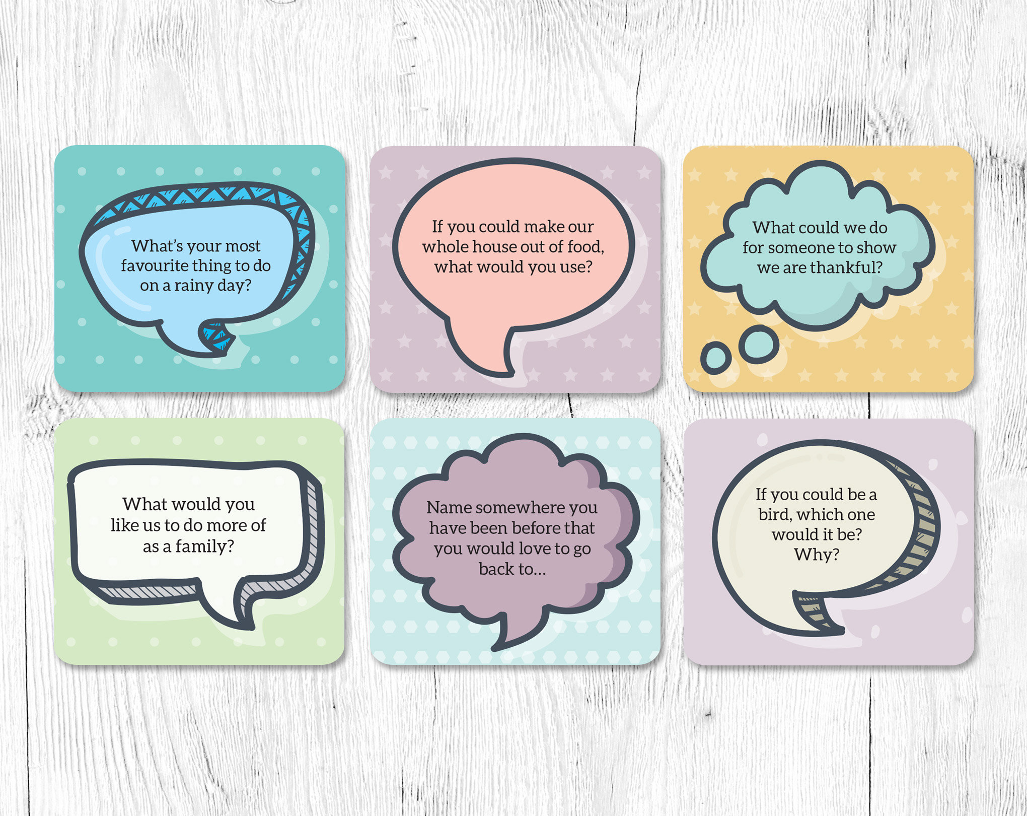 Kids Conversation Starters, Families Conversations Starter Cards Set ...