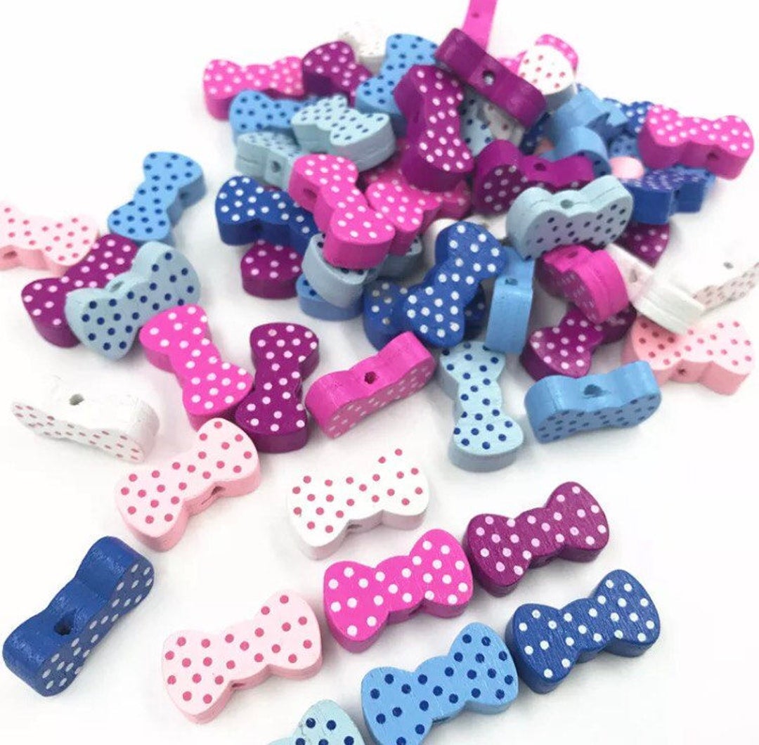 25 Mixed Colour Wooden Bow Shaped Beads 21mm X 11mm - Etsy