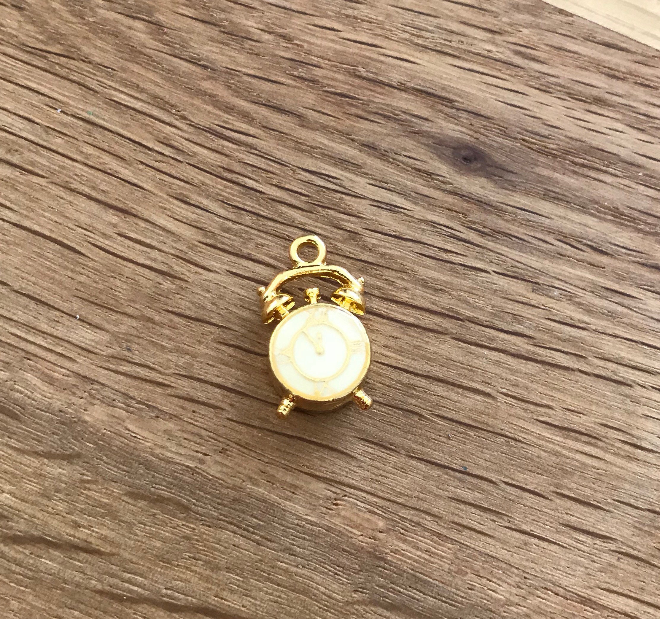 Gold Plated Clock With White Enamel Charms - Etsy
