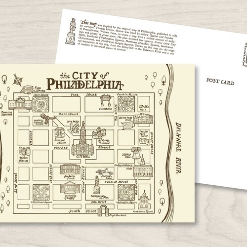 Philadelphia Postcard Philadelphia Map 5x7 Philly Postcard - Etsy