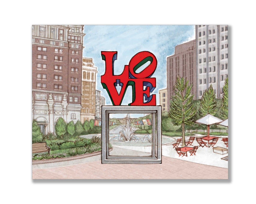 LOVE Park Art - Philadelphia Art Print - Philadelphia City Skyline ...