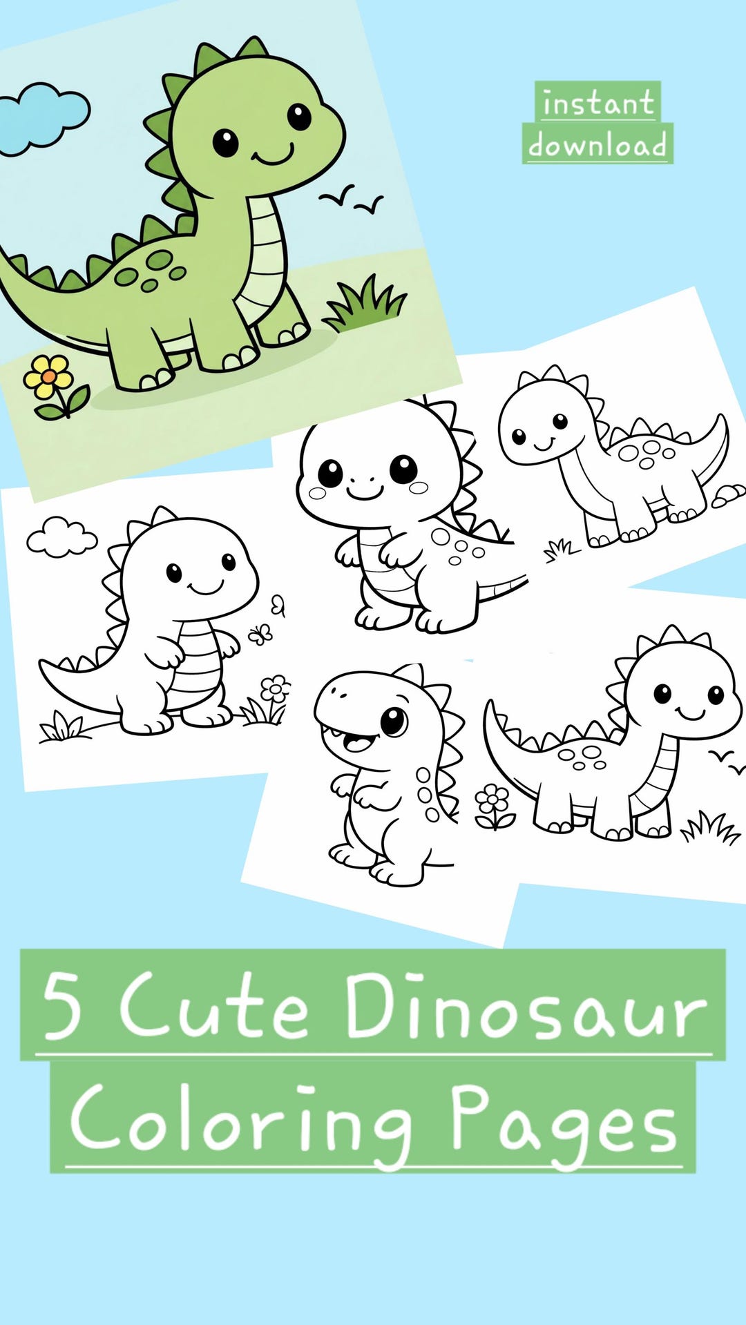 Cute Dinosaur Coloring Pages for Kids | 5 Printable Dino Coloring ...