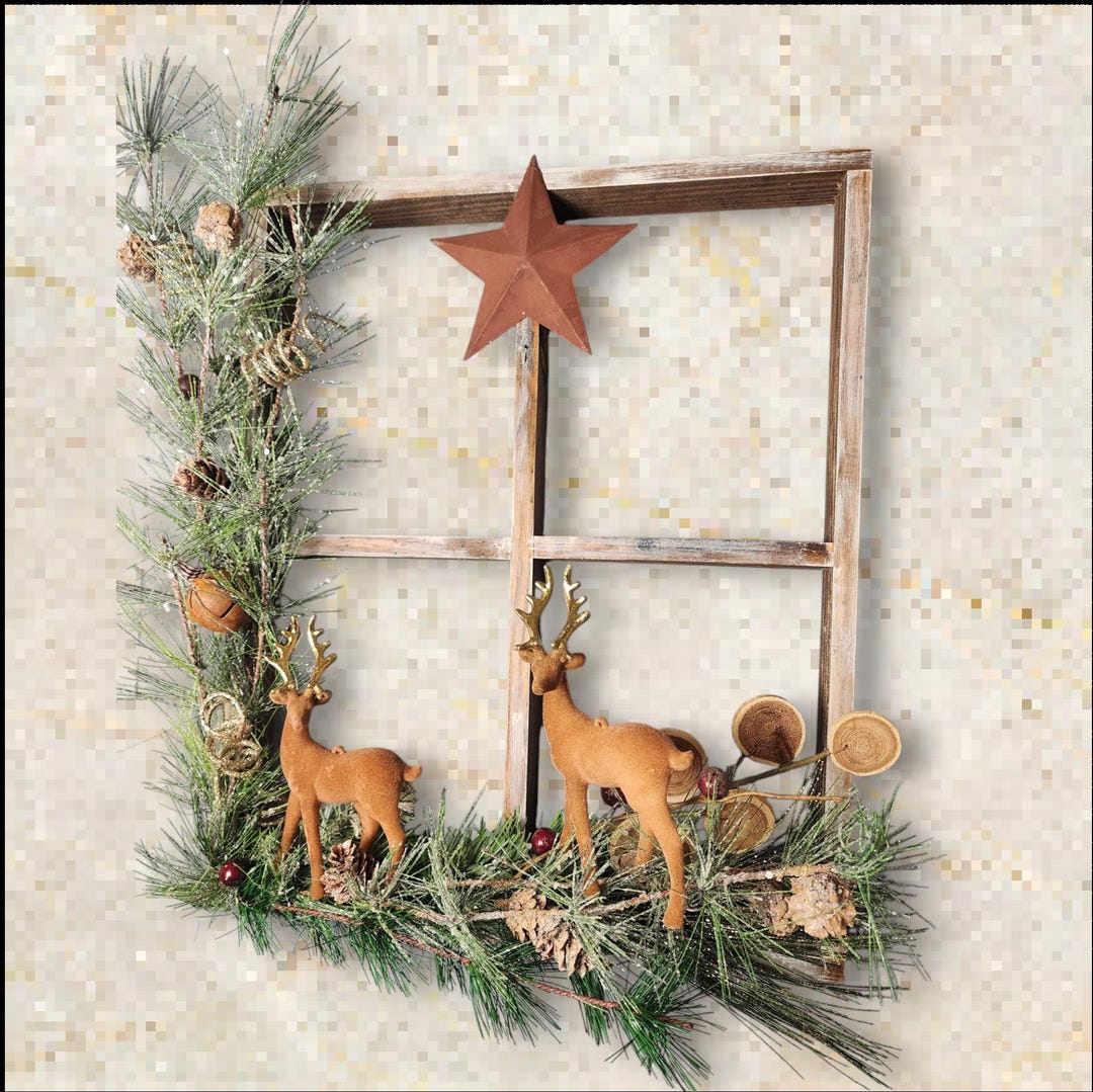 Rustic Christmas Window Pane Decor: Farmhouse Style (17x18" Approx) - Etsy