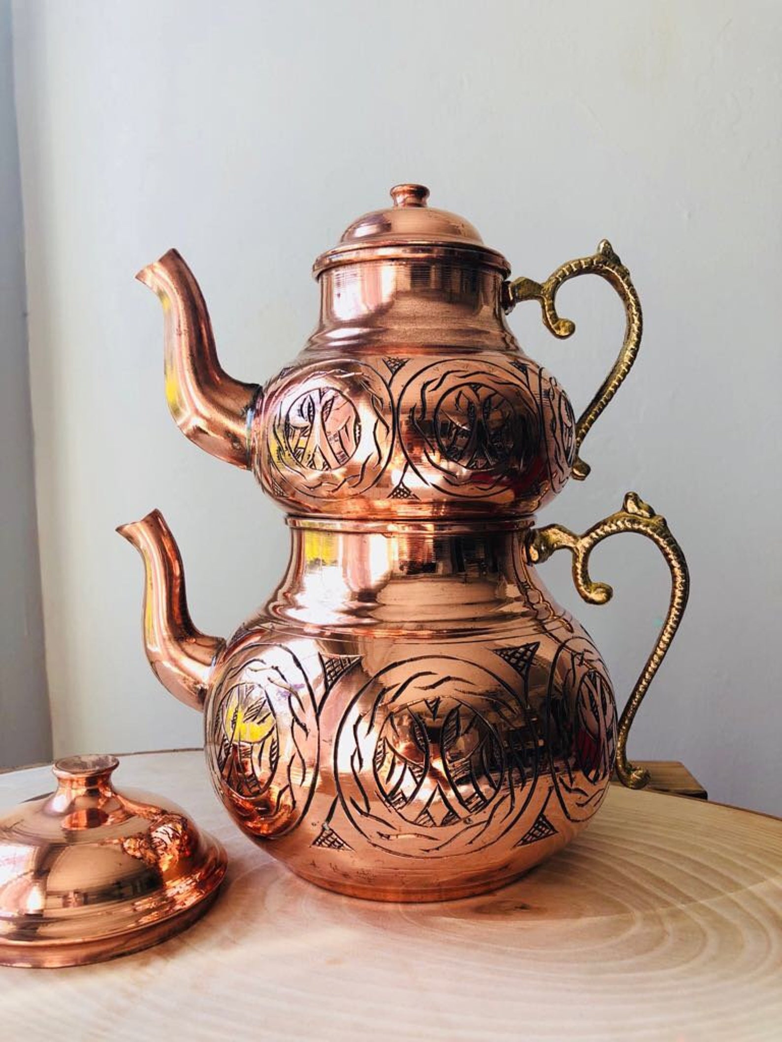 Turkish Tee Pot, Handmade Copper Tea Pot, Hand Carved Tea Set ...