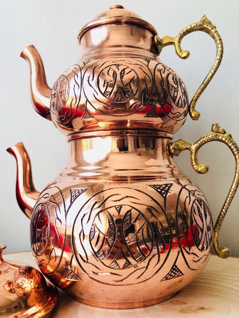Turkish Tee Pot, Handmade Copper Tea Pot, Hand Carved Tea Set ...