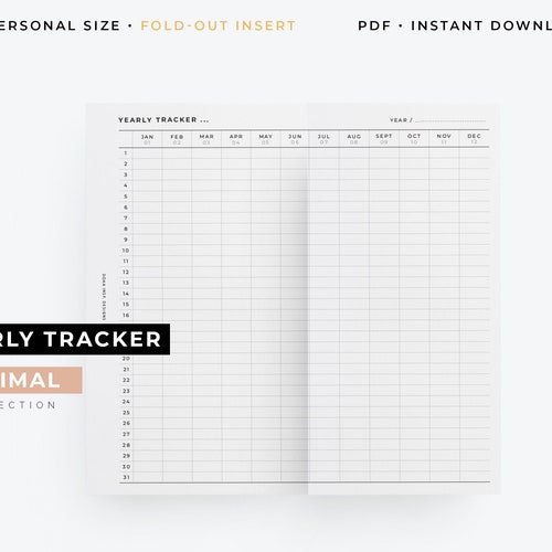 Fold-out Yearly Tracker Printable Personal Size Minimal - Etsy