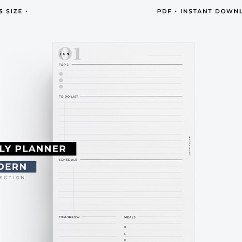 A5 Daily Planner Printable Day on One Page Printable Planner - Etsy