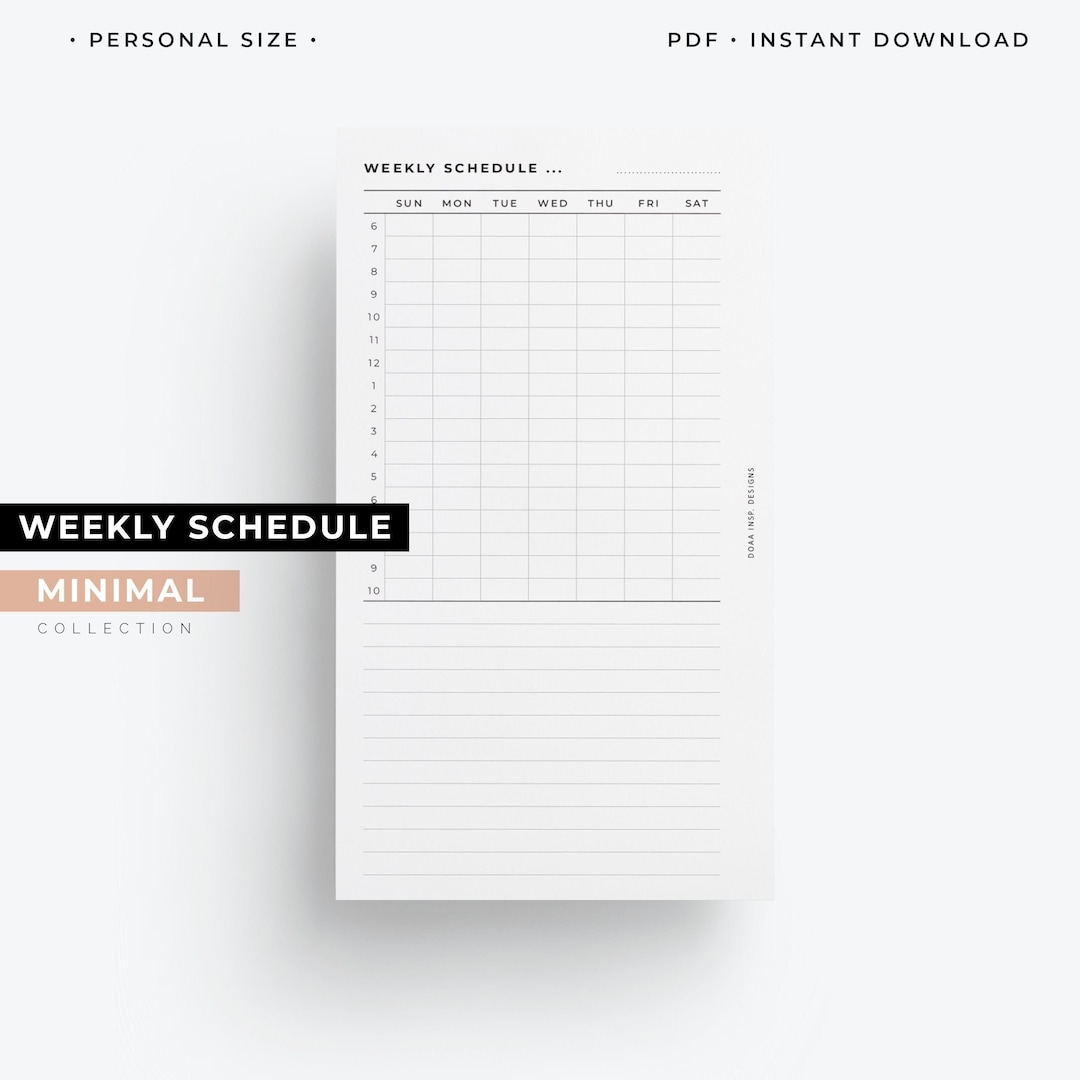 Personal Size Weekly Schedule Planner Printable, Weekly Organizer ...