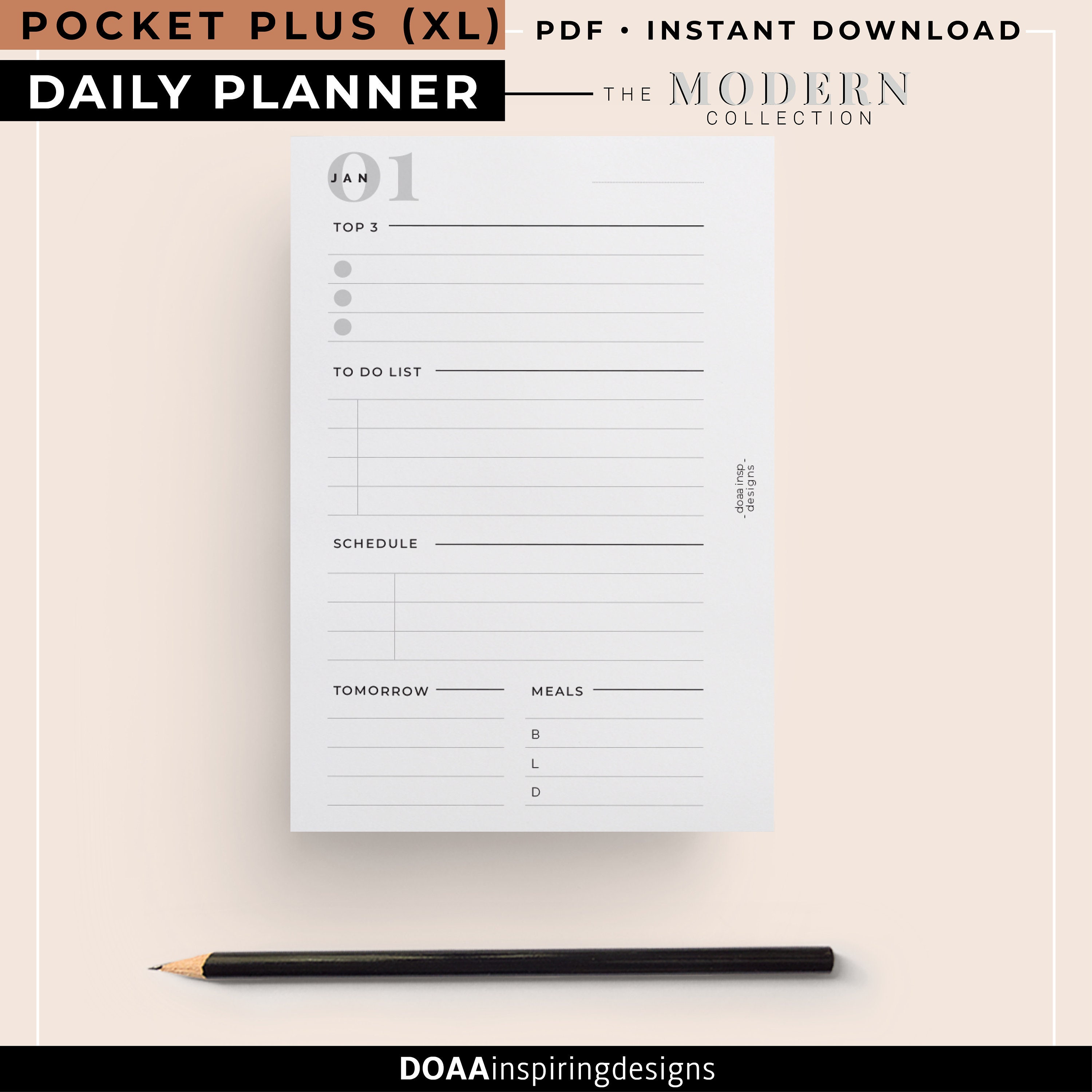 Pocket Plus Daily planner printable Daily agenda for Pocket | Etsy