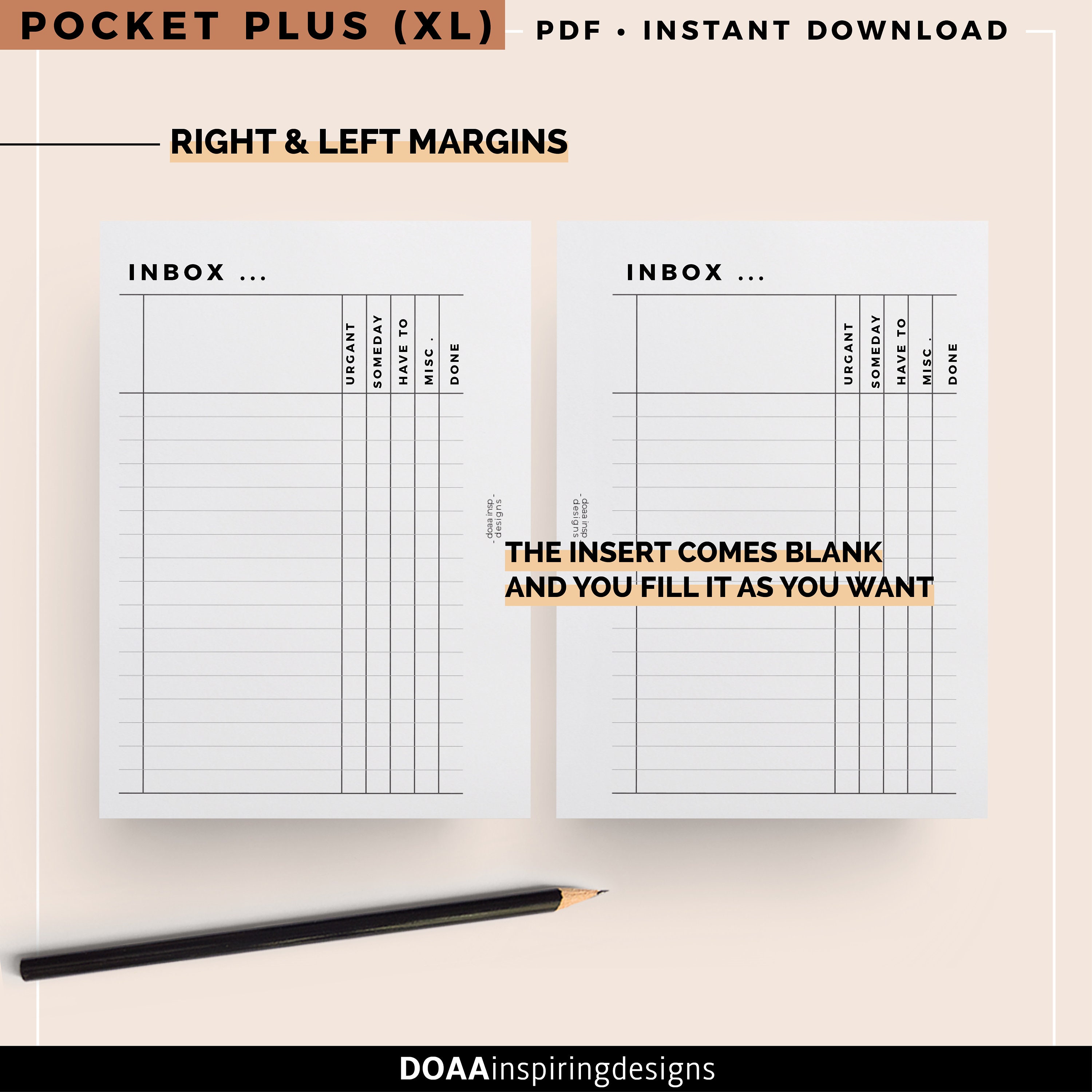 Pocket Plus Fillable Inbox Printable Planner Pocket XL - Etsy