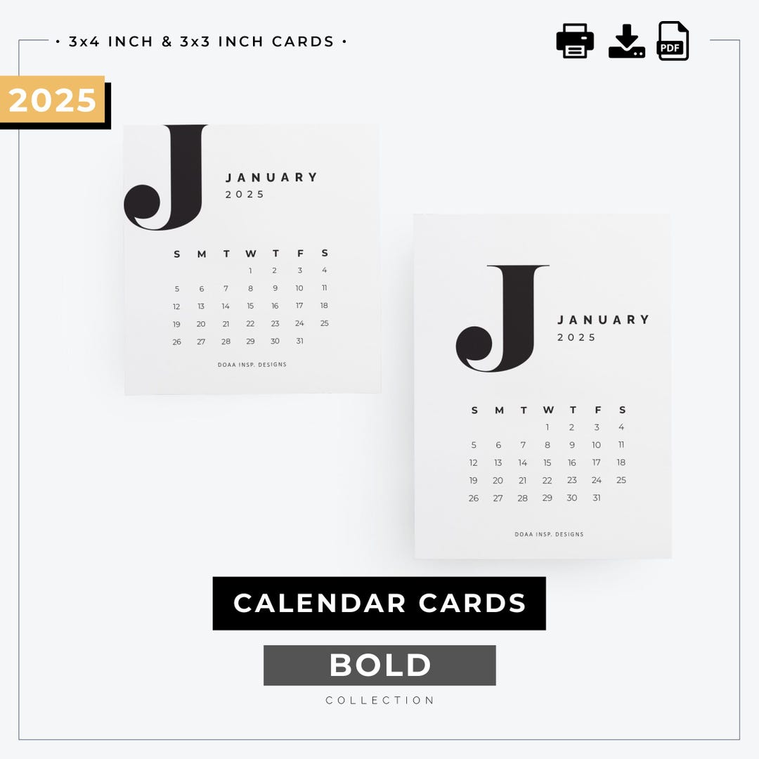 2025 Mini Calendar Cards: Bold Design, Desk Decor (3x4 & 3x3 Inch) - Etsy