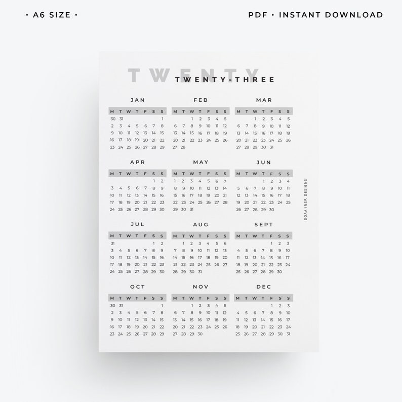 A6 2023 Yearly Calendar 2023 A6 Planner Printable 2023 A6 - Etsy