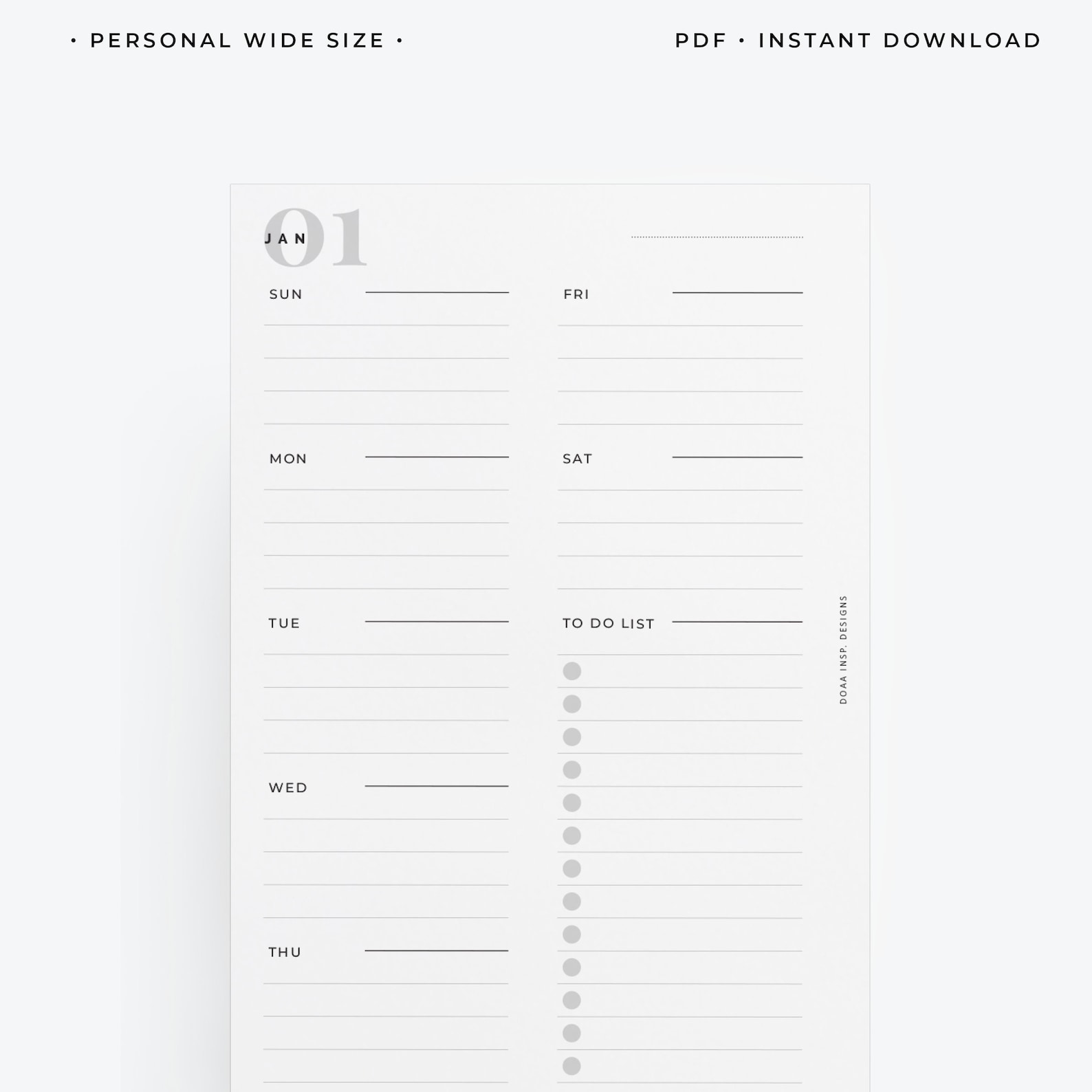 Personal Wide Weekly Planner Printable Weekly Agenda Week on - Etsy