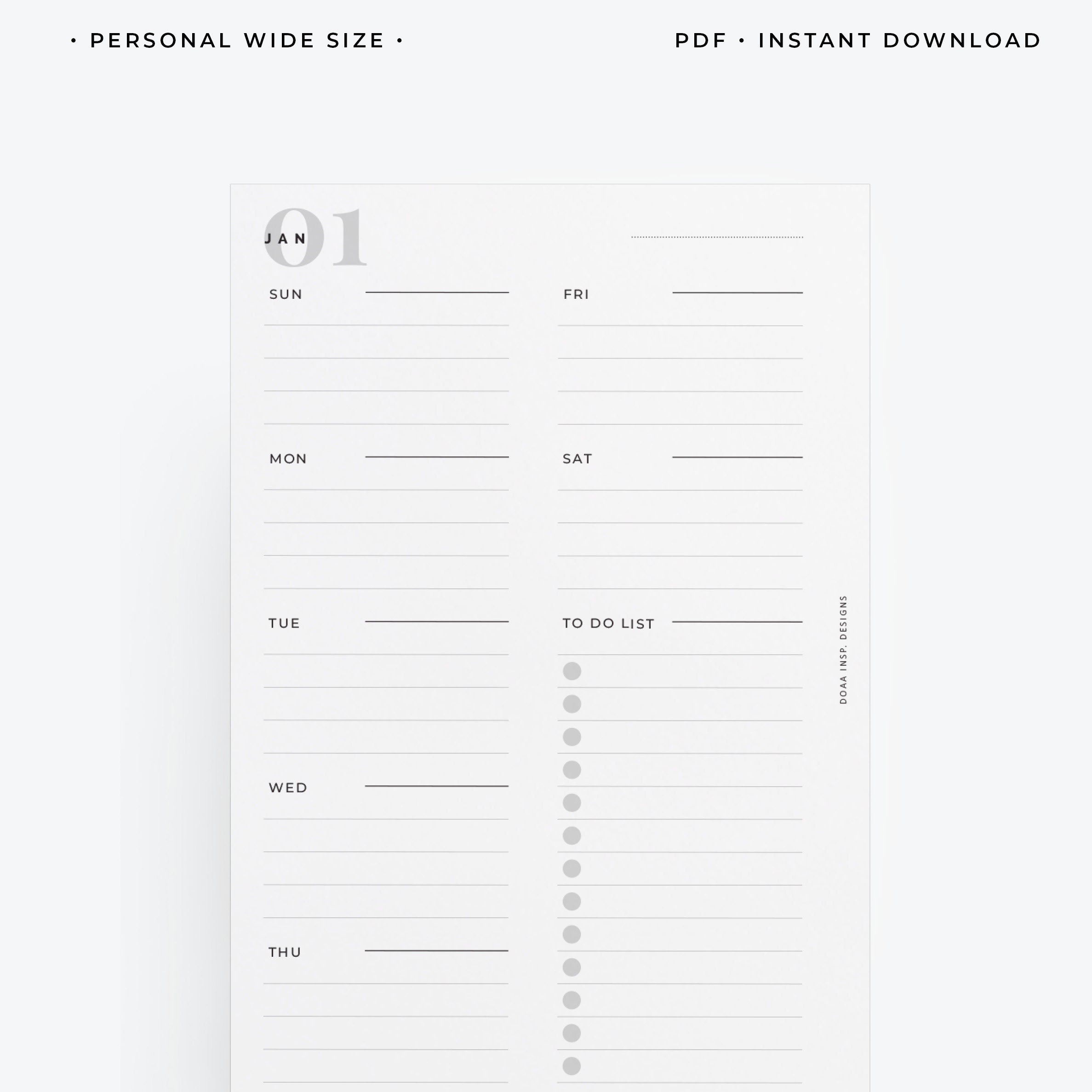 Personal Wide Weekly Planner Printable Weekly Agenda Week on - Etsy