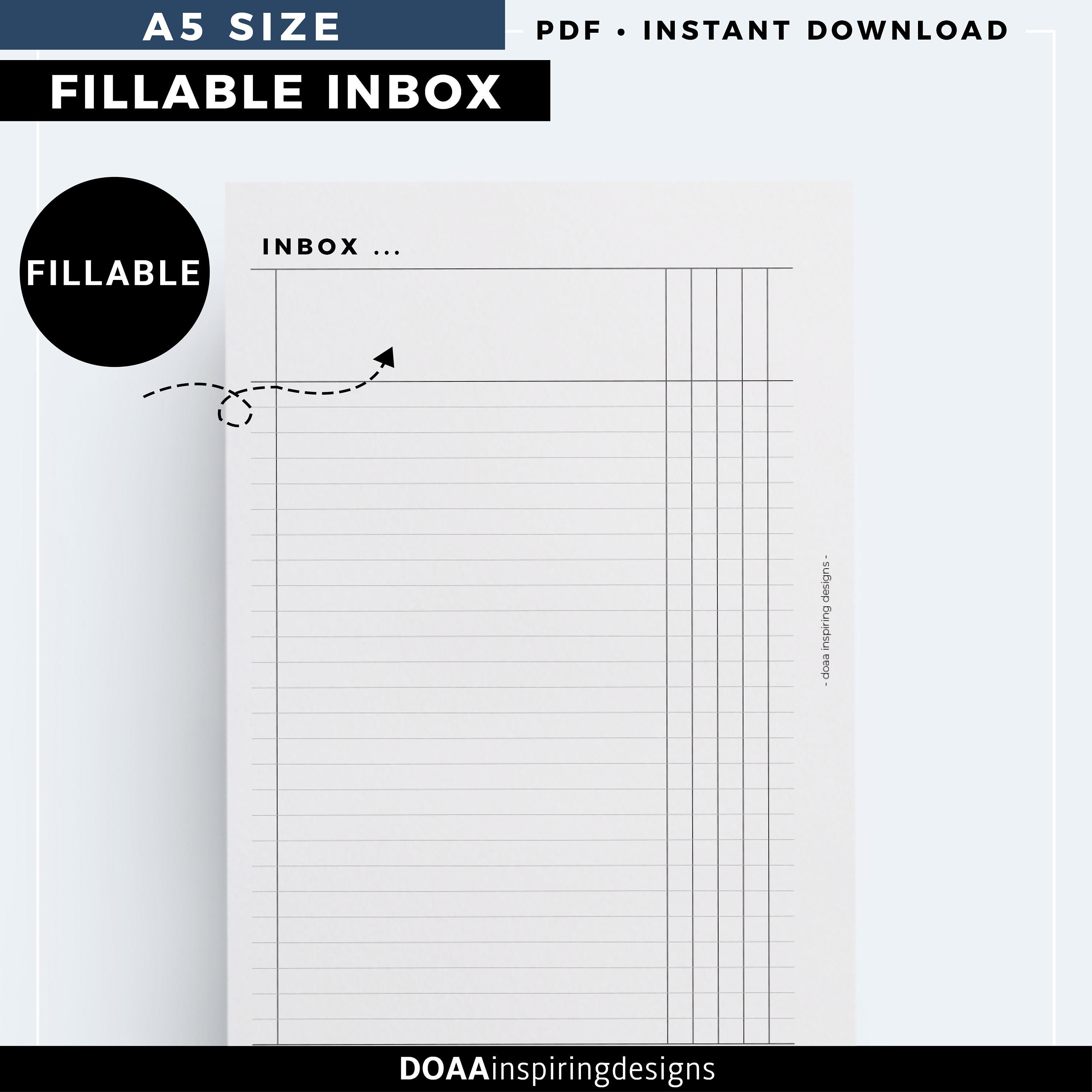 A5 Fillable Inbox Insert Printable Planner Inbox Tracker for - Etsy