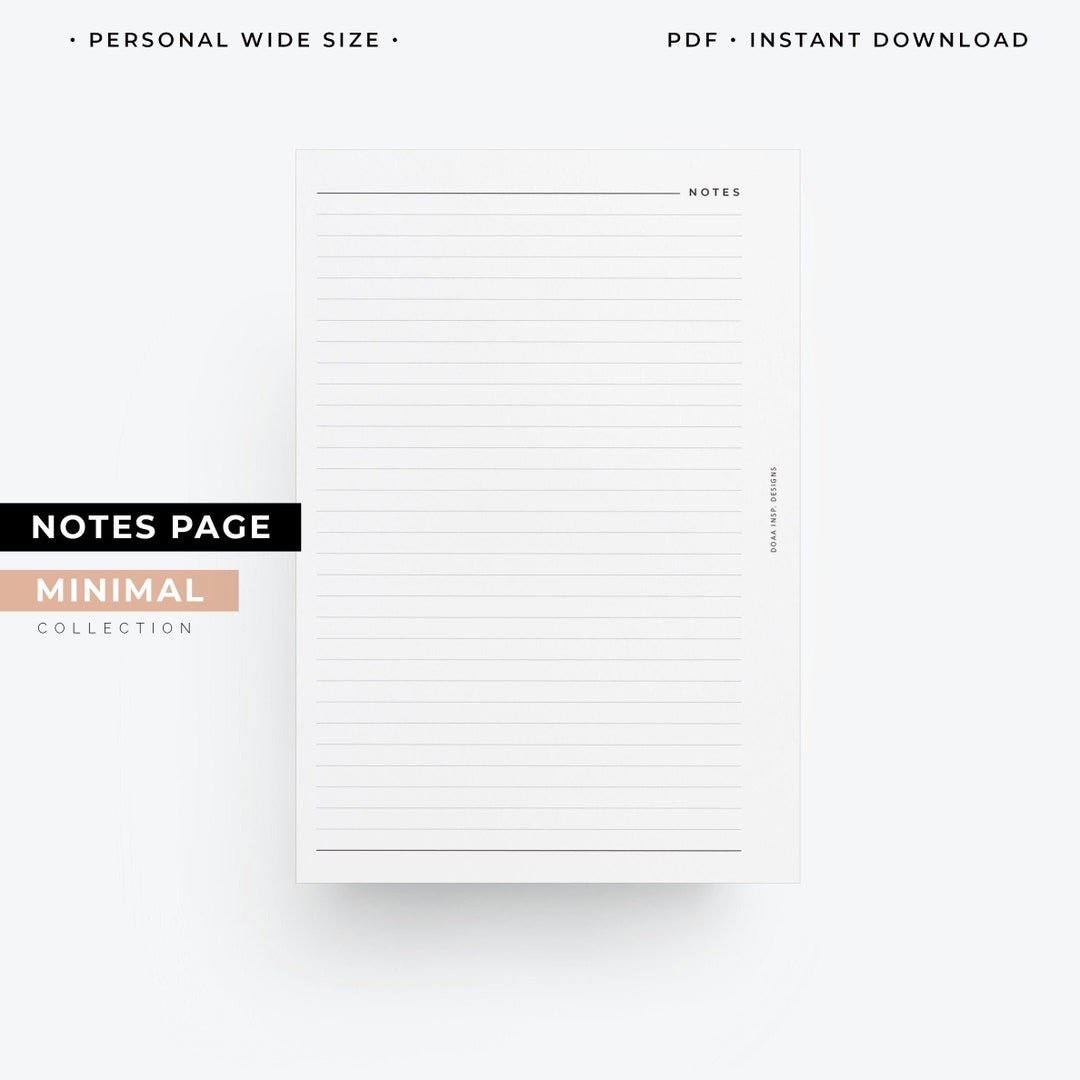 Personal Wide Notes Planner Page, Lines Notes Insert - Etsy