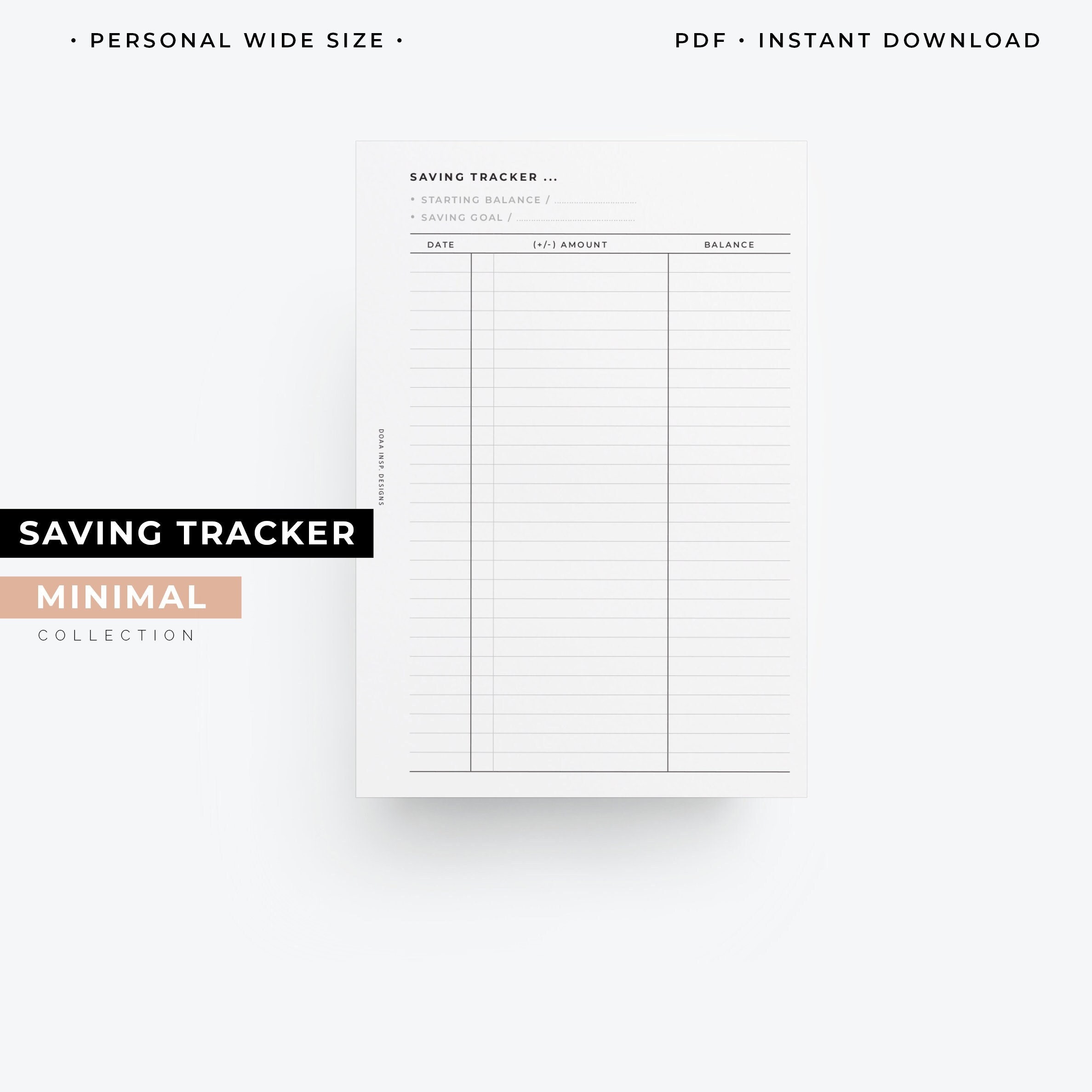 Personal Wide Saving Tracker Printable: Minimal Design (PDF Pattern) - Etsy
