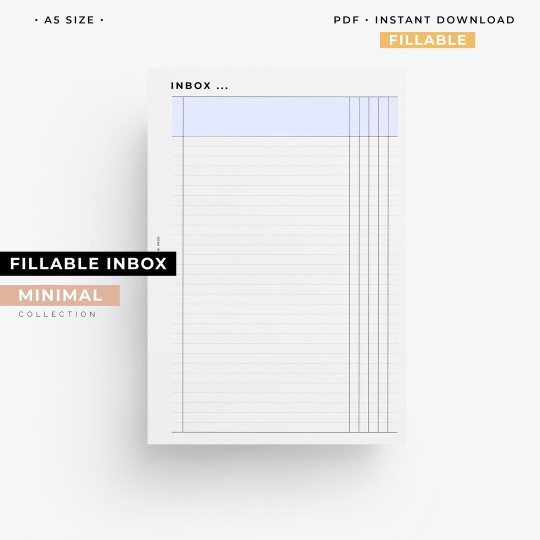 A5 Fillable Inbox Insert Printable Planner, Inbox Tracker for A5 ...