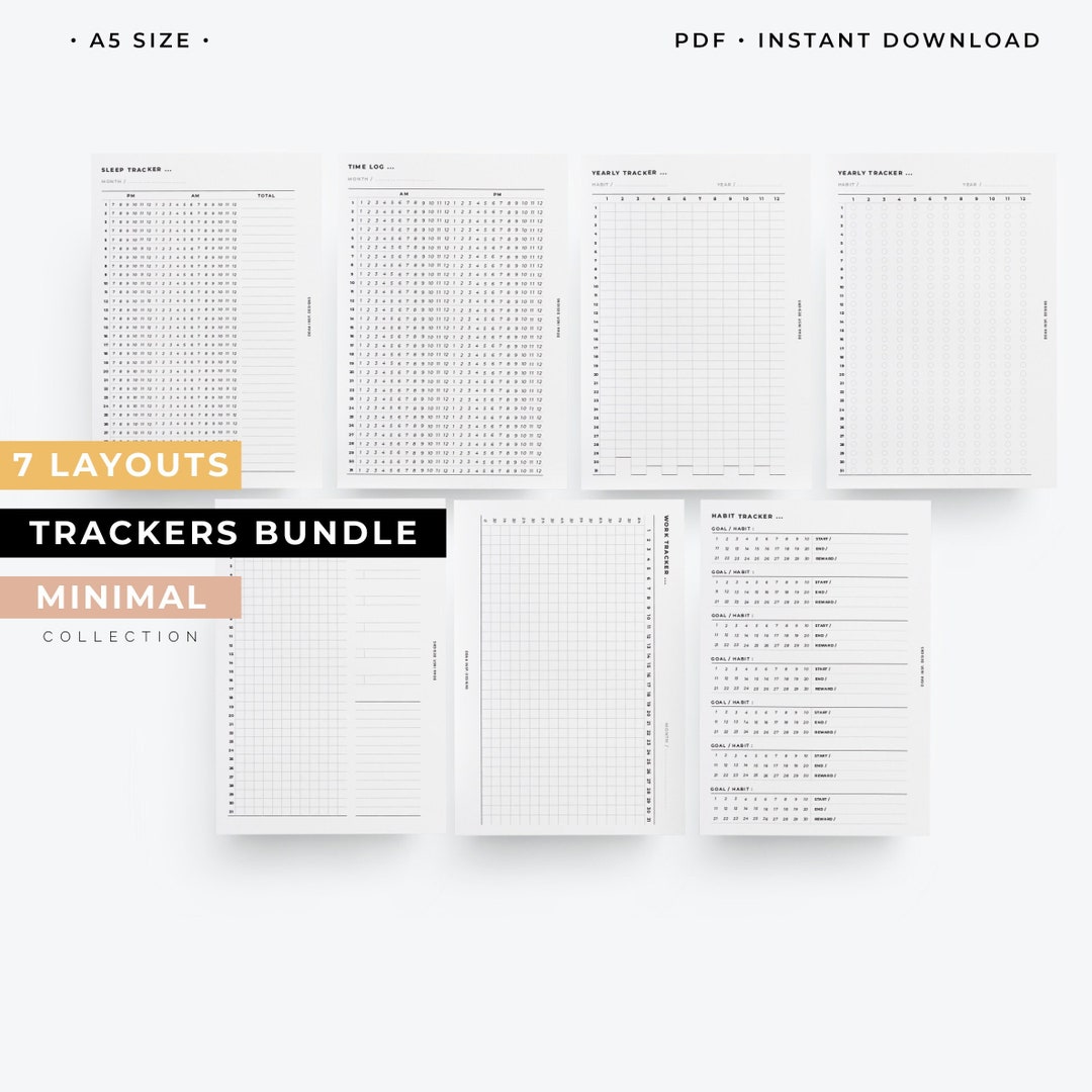 A5 Trackers Bundle, A5 Work Tracker, A5 Sleep Tracker Printable, A5 ...
